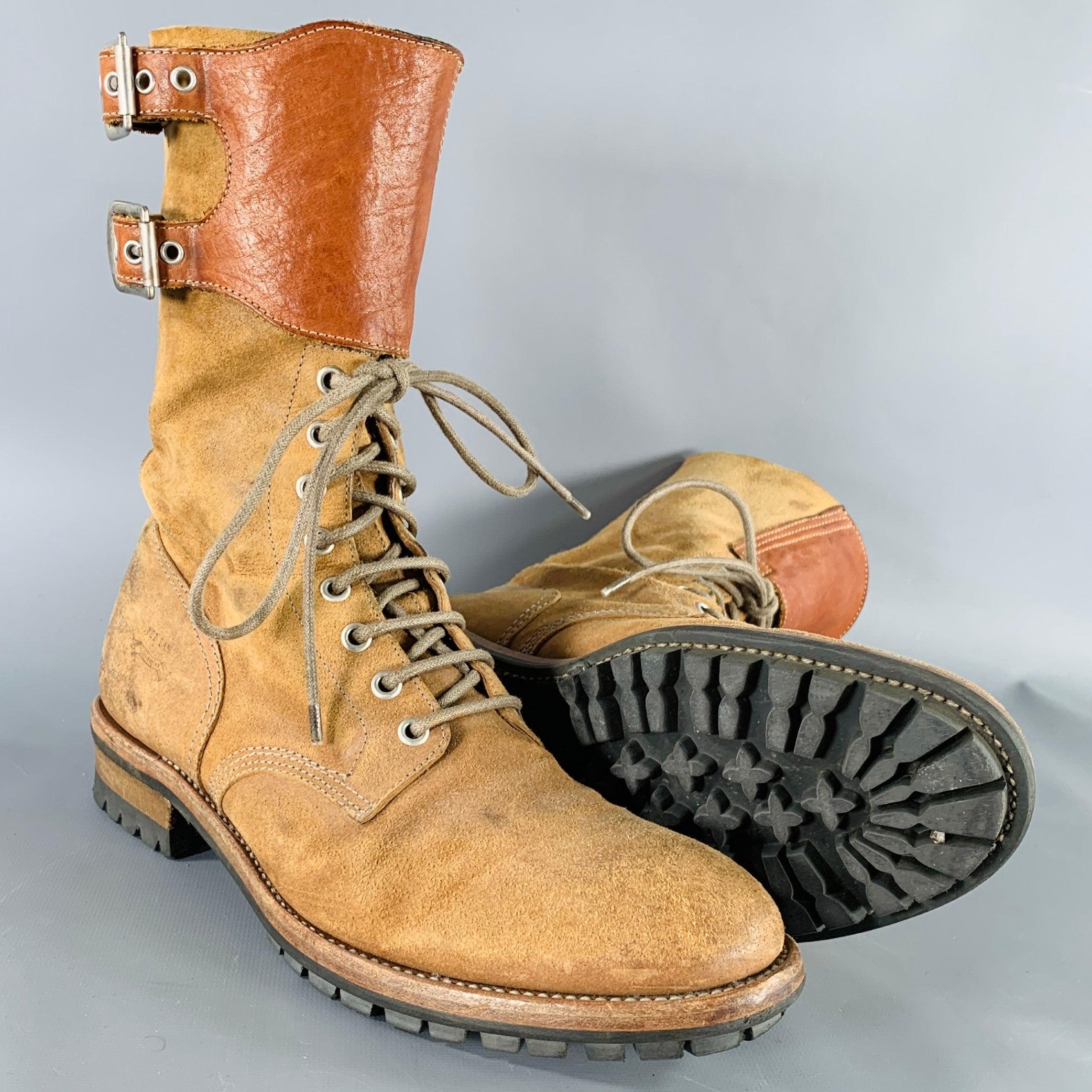PAUL SMITH Size 7 Tan Distressed Leather Lace-Up Boots For Sale at 1stDibs