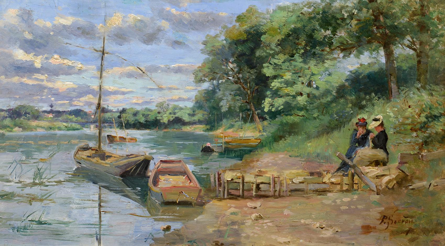 Paul Sourou - "Summer Idle " Late 19th Impressionist Oil, Figures ...