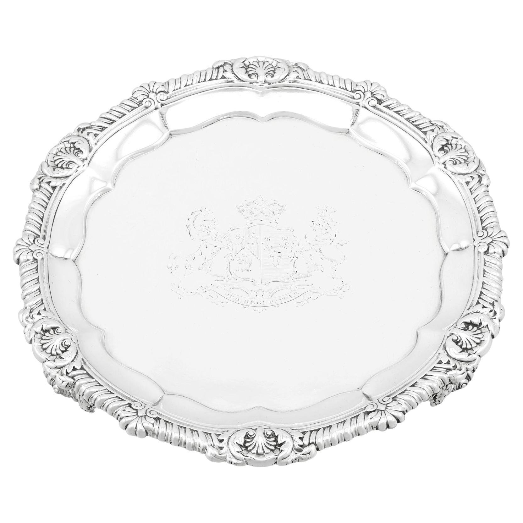 Antique English Sterling Silver Presentation Salver For Sale at 1stDibs