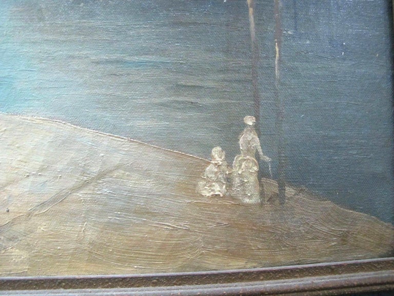 Paul Stotts circa 1928 Signed Original Coastal Trees Oil Painting Woman and Child For Sale at ...