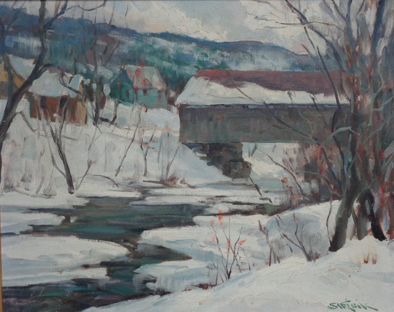 Paul Strisik - Rockport Artist Paul Strisik Winter Covered Bridge Oil ...