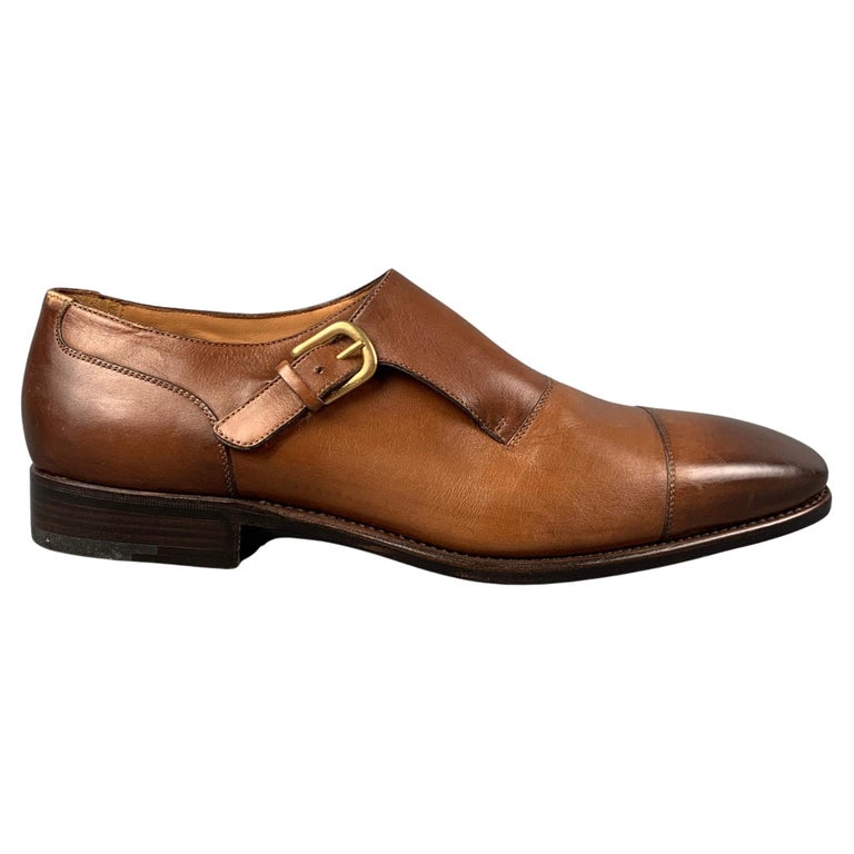 PAUL STUART Size 11 Tan Antique Leather Monk Strap Lace Up Shoes For ...
