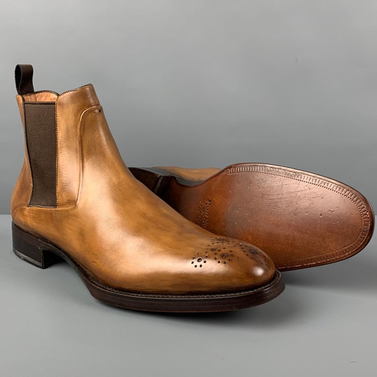 PAUL STUART Size 11 Tan Antique Leather Pull On Boots For Sale at 1stDibs