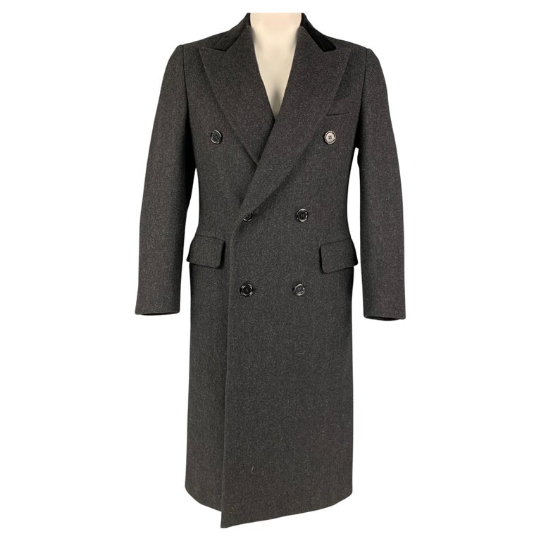 PAUL STUART Size 40 Charcoal Black Wool Peak Lapel Coat For Sale at 1stDibs