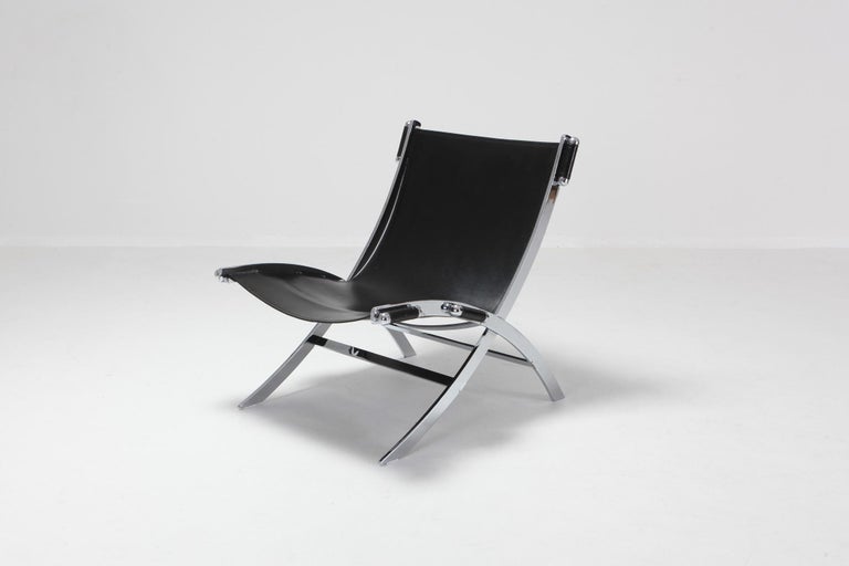 Paul Tuttle for Flexform lounge chair in chrome and black leather at ...