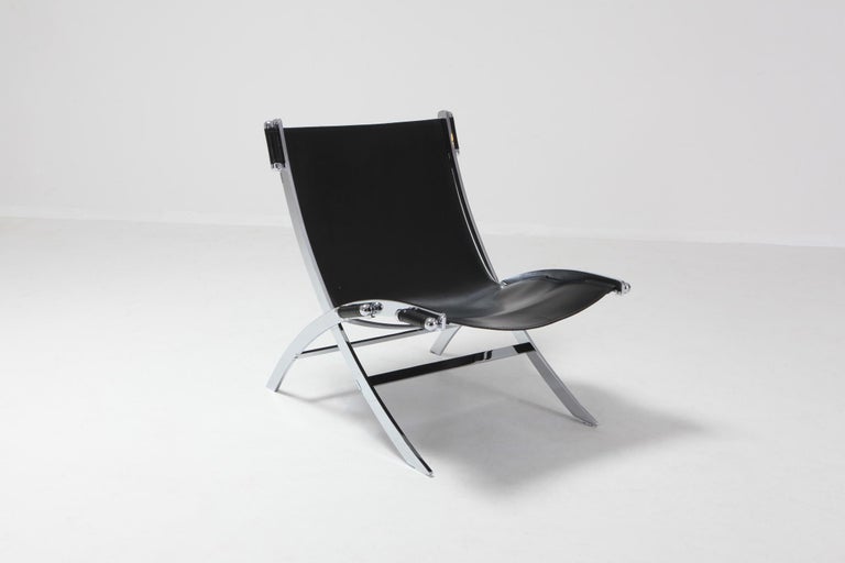Paul Tuttle for Flexform lounge chair in chrome and black leather at ...