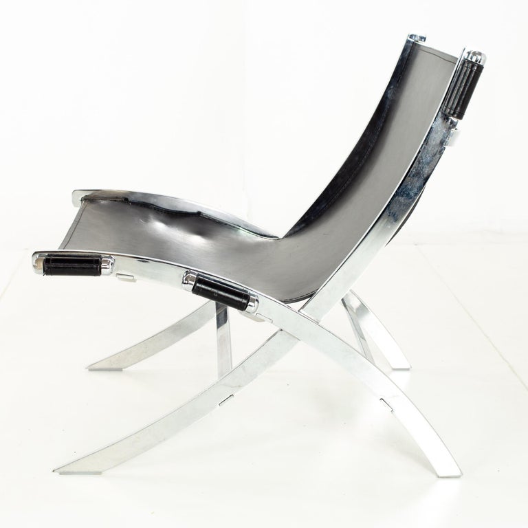 Paul Tuttle for Flexform Midcentury Black Leather and Chrome Lounge ...