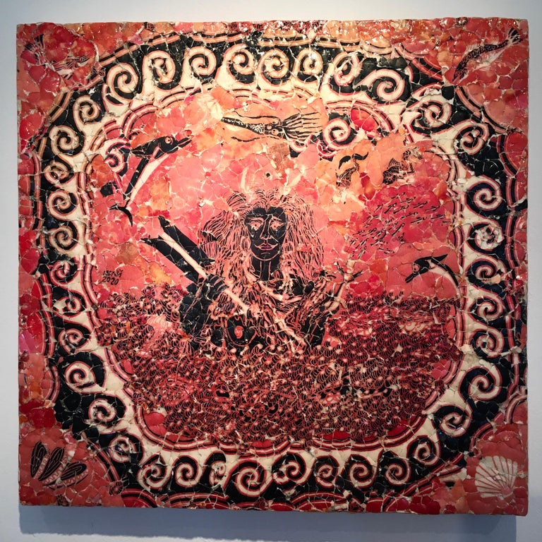 Paul Wirhun - Batiked Eggshell Collage on Found Wood: "Thalassa" For ...