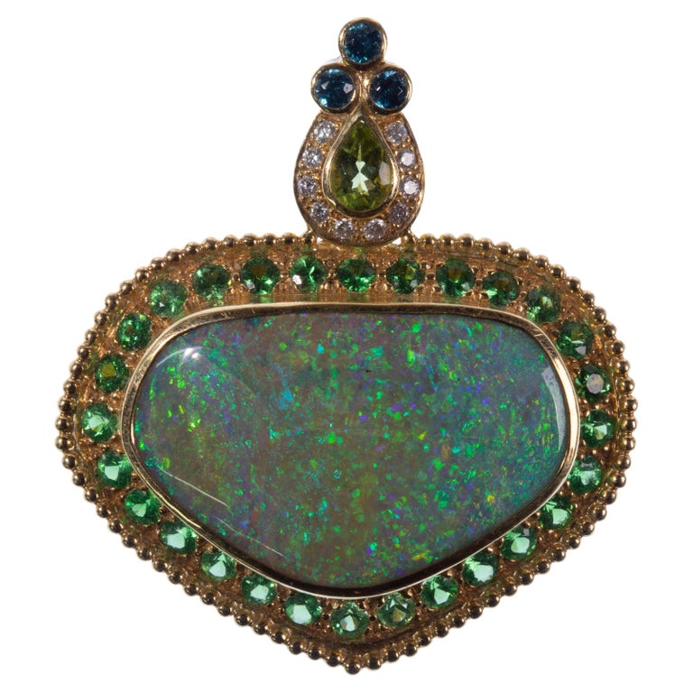 Paula Crevoshay 18k Yellow Gold and Gemstone Pendant / Brooch For Sale ...