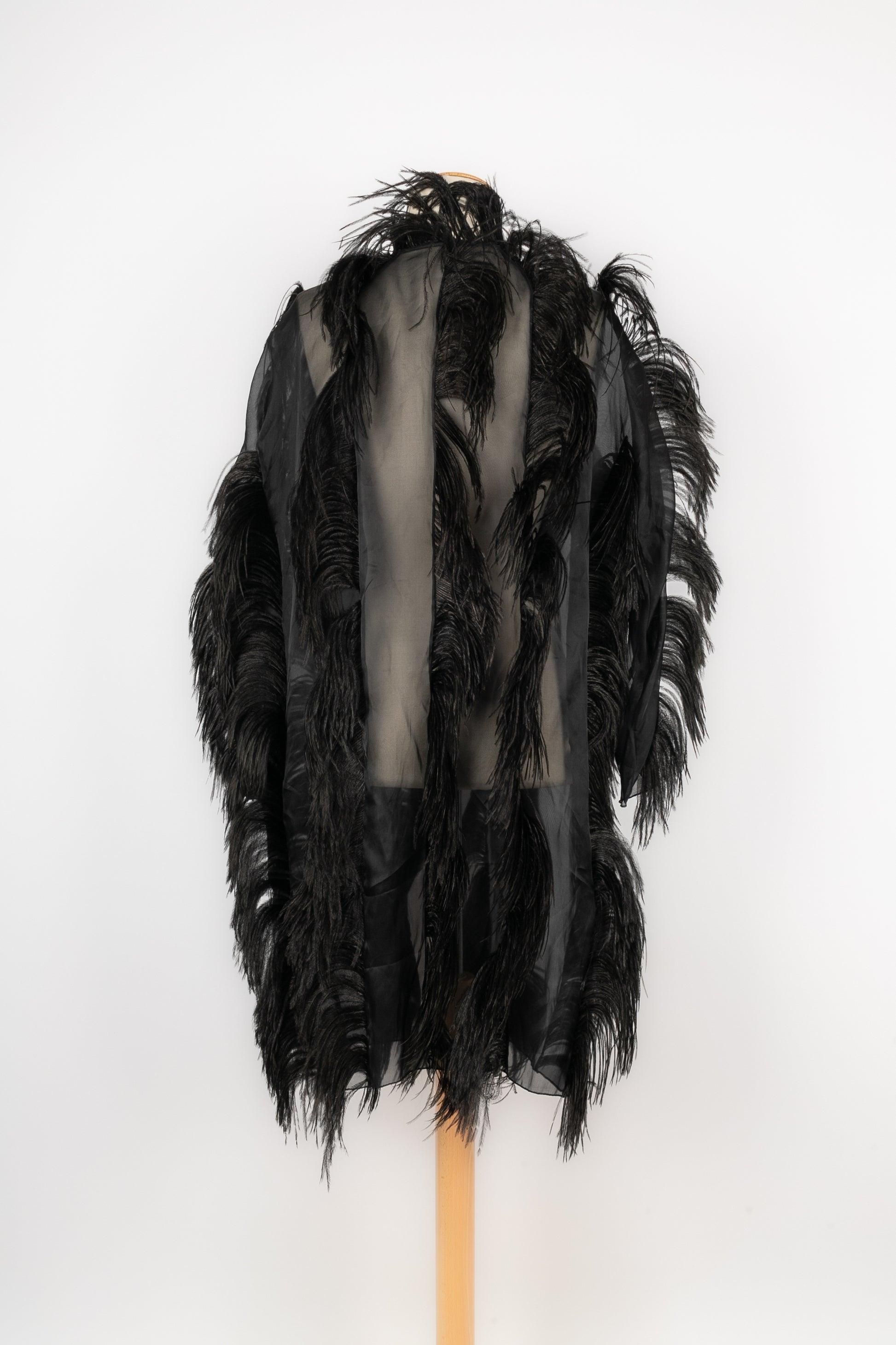 Paule Ka Long Jacket Decorated with Black Feathers For Sale at 1stDibs