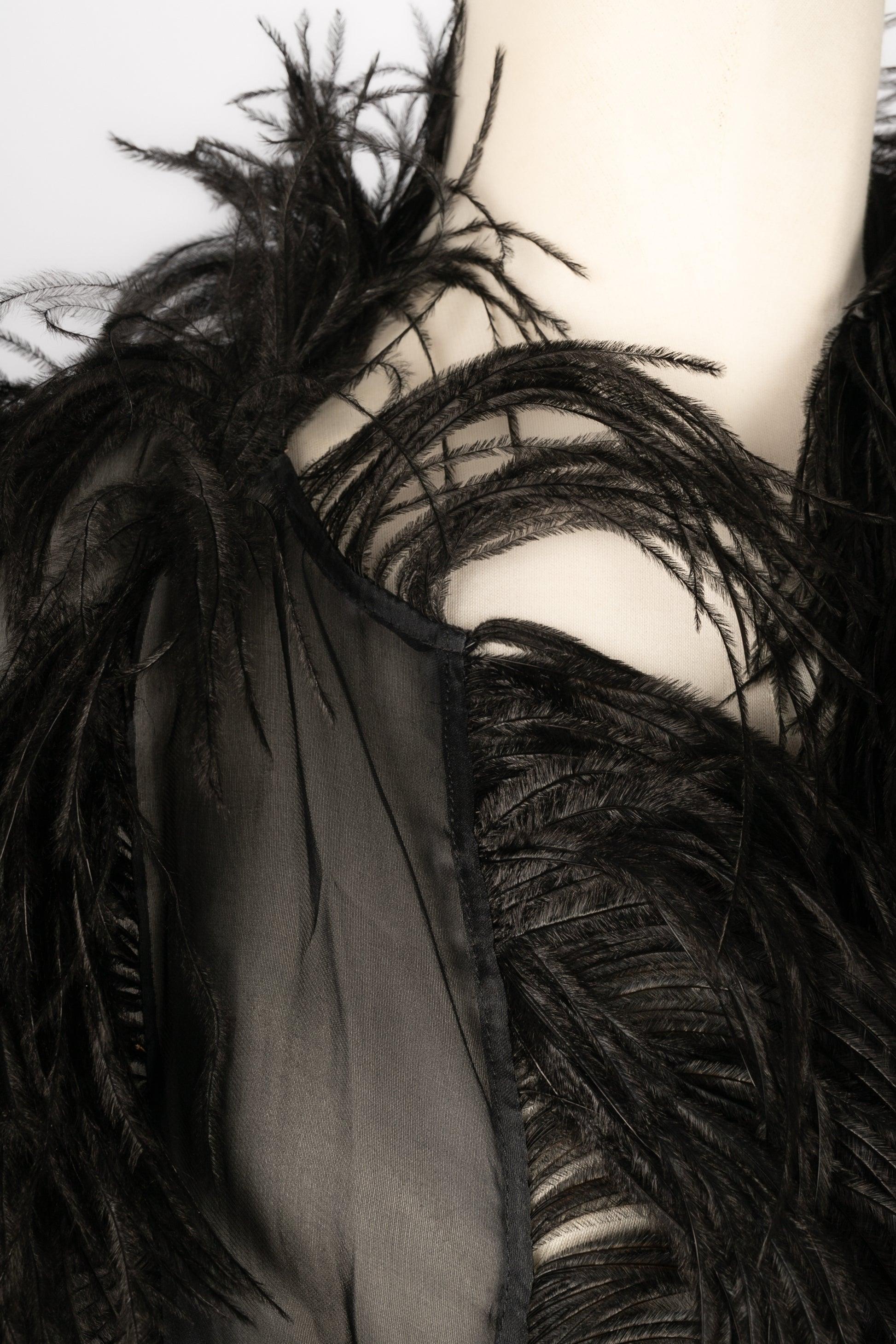 Paule Ka Long Jacket Decorated with Black Feathers For Sale at 1stDibs