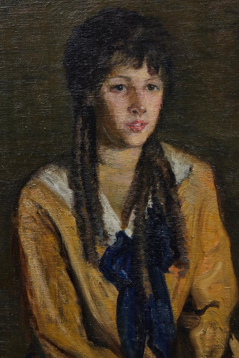 Pauline McKay, Young Girl with Navy Bow, Oil on Canvas For Sale at 1stDibs