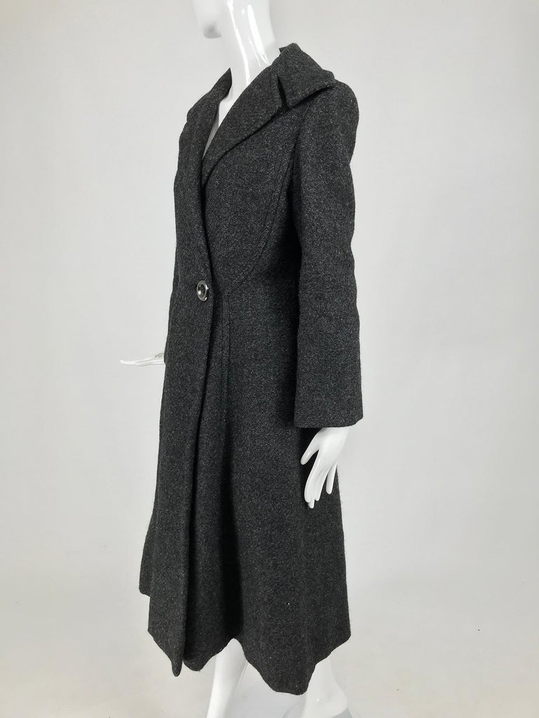 Pauline Trigere Grey Flecked Wool Princess Coat 1950s For Sale at ...