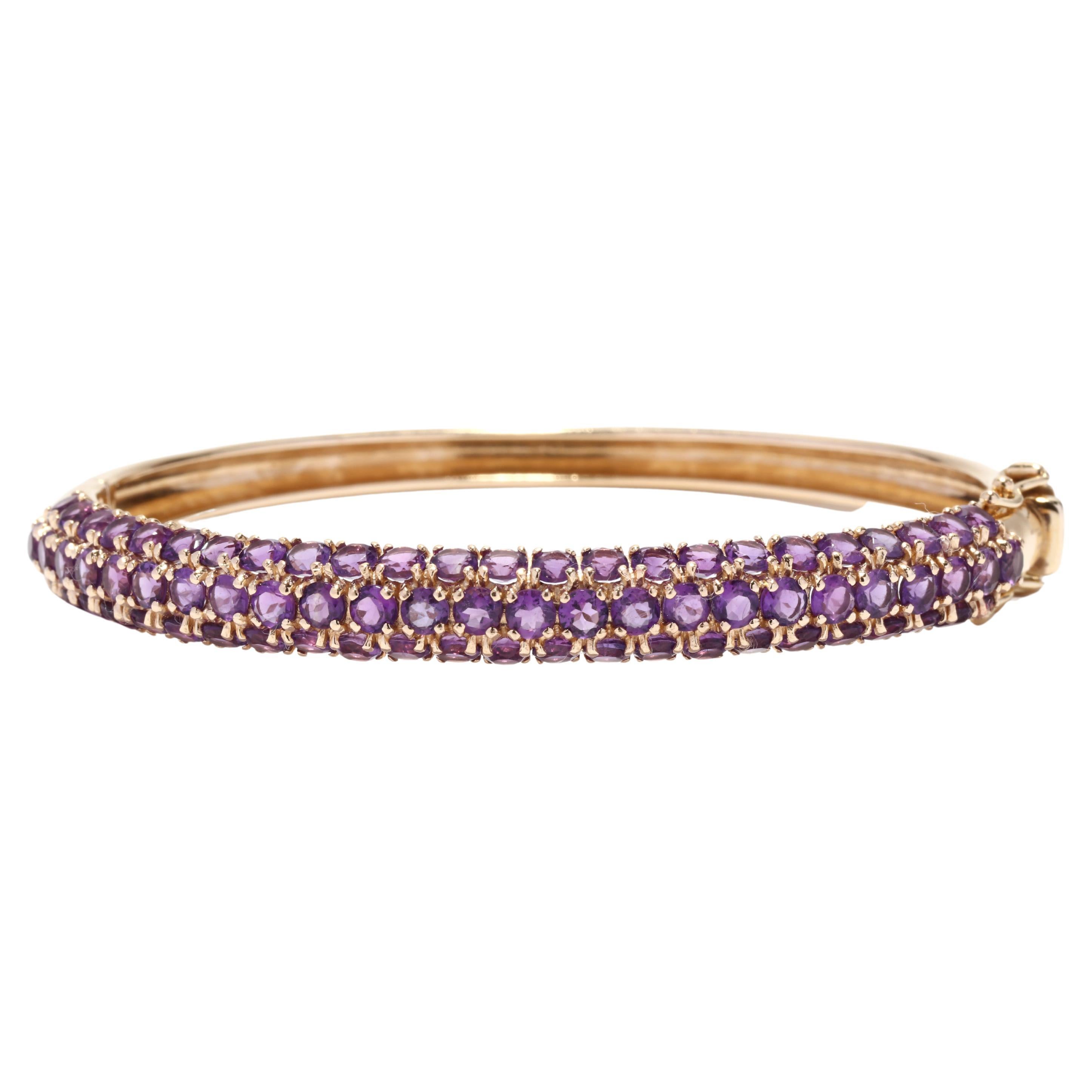 Pavé Amethyst Bangle, Purple Stone Bracelet, 14K Yellow Gold For Sale ...