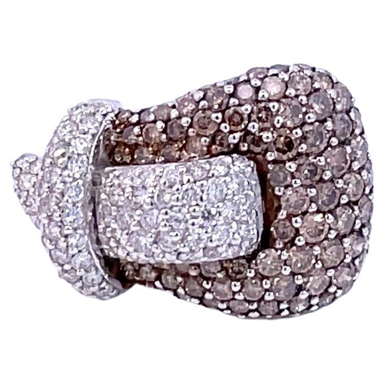 Pavé Buckle Ring with Natural Brown and White Diamonds in 18 Karat ...