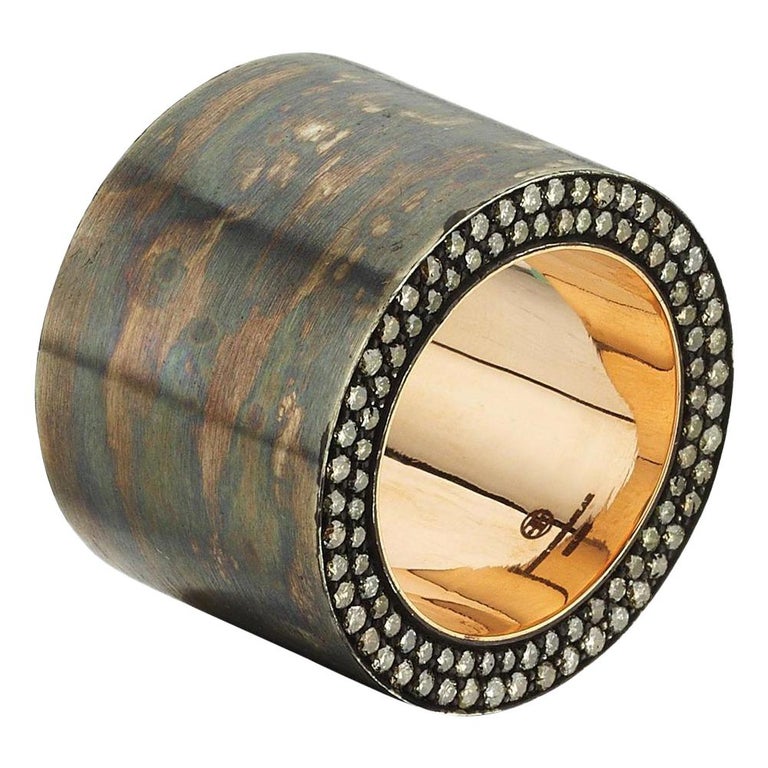 Customizable Pave Circular Cube 8K Gold and Oxidised Silver Ring with ...