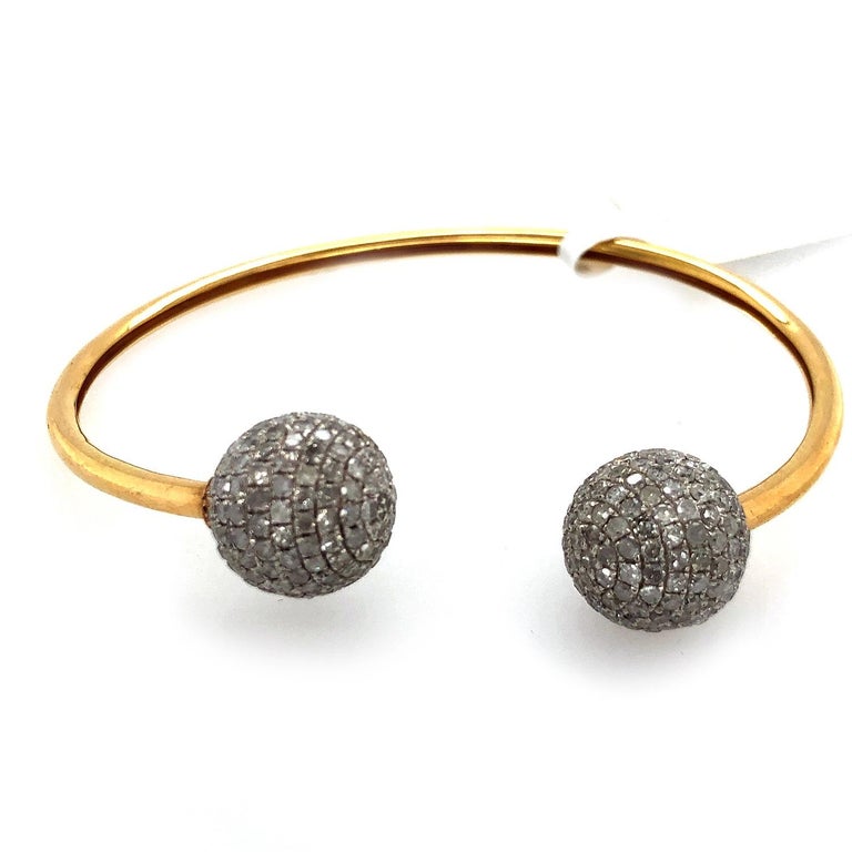 Fancy Pave Diamond Ball Adjustable Bracelet Made in 18k Gold For Sale ...