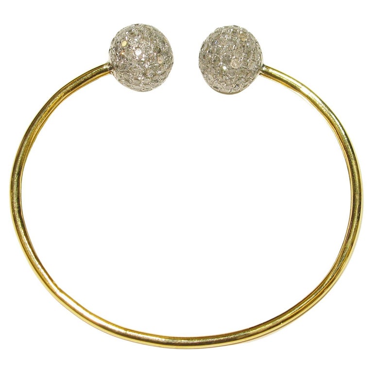 Fancy Pave Diamond Ball Adjustable Bracelet Made in 18k Gold For Sale at 1stDibs