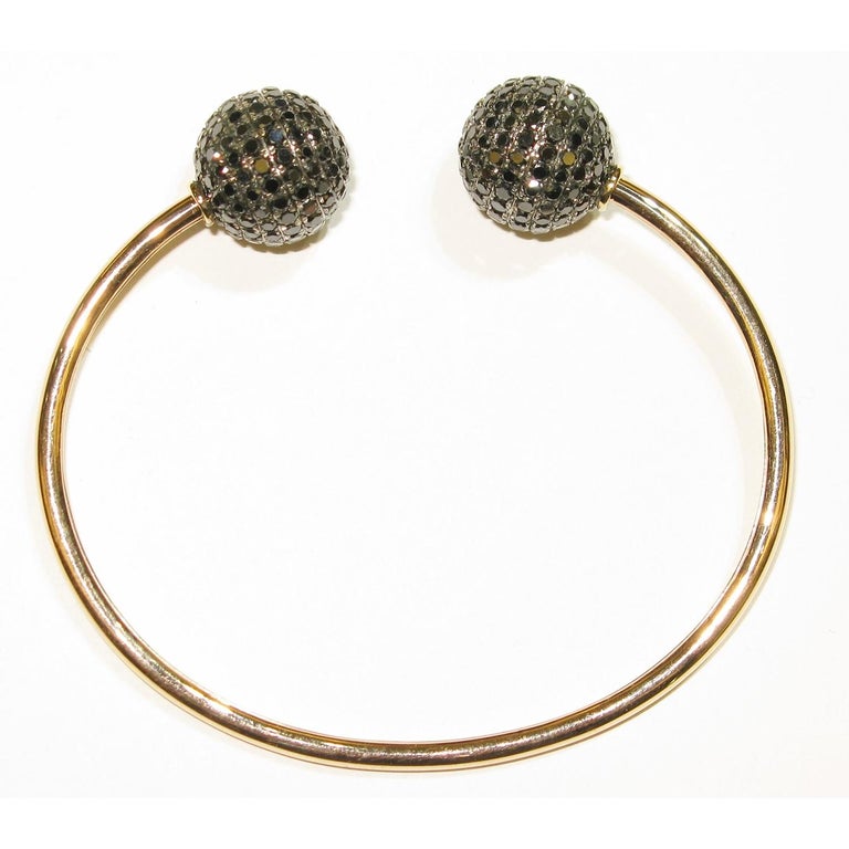 Pave Diamond Ball Flexible Cuff Made In 18k Gold and Silver For Sale at ...