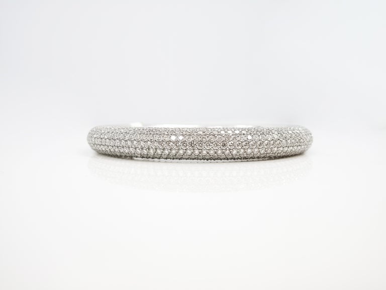 Pave Diamond Bangle Estate Bracelet, 18k White Gold For Sale at 1stDibs