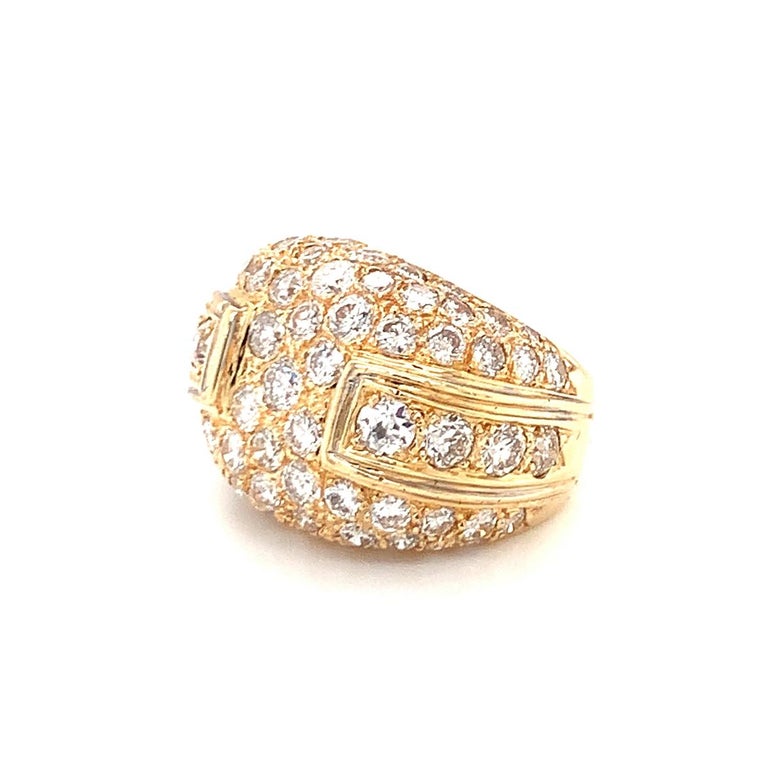 Pave Diamond Bombe 14K Yellow Gold Ring, circa 1970s For Sale at 1stDibs