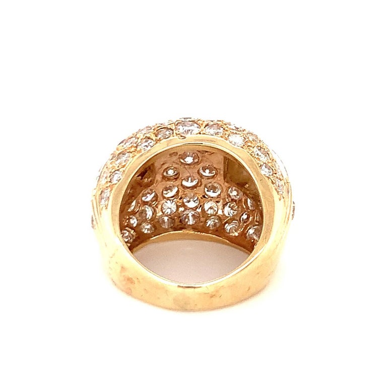Pave Diamond Bombe 14K Yellow Gold Ring, circa 1970s For Sale at 1stDibs
