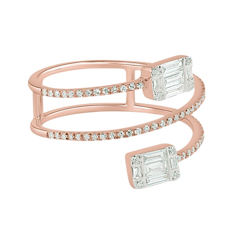 Pave Diamond Bypass Ring in 14k Rose Gold For Sale at 1stDibs