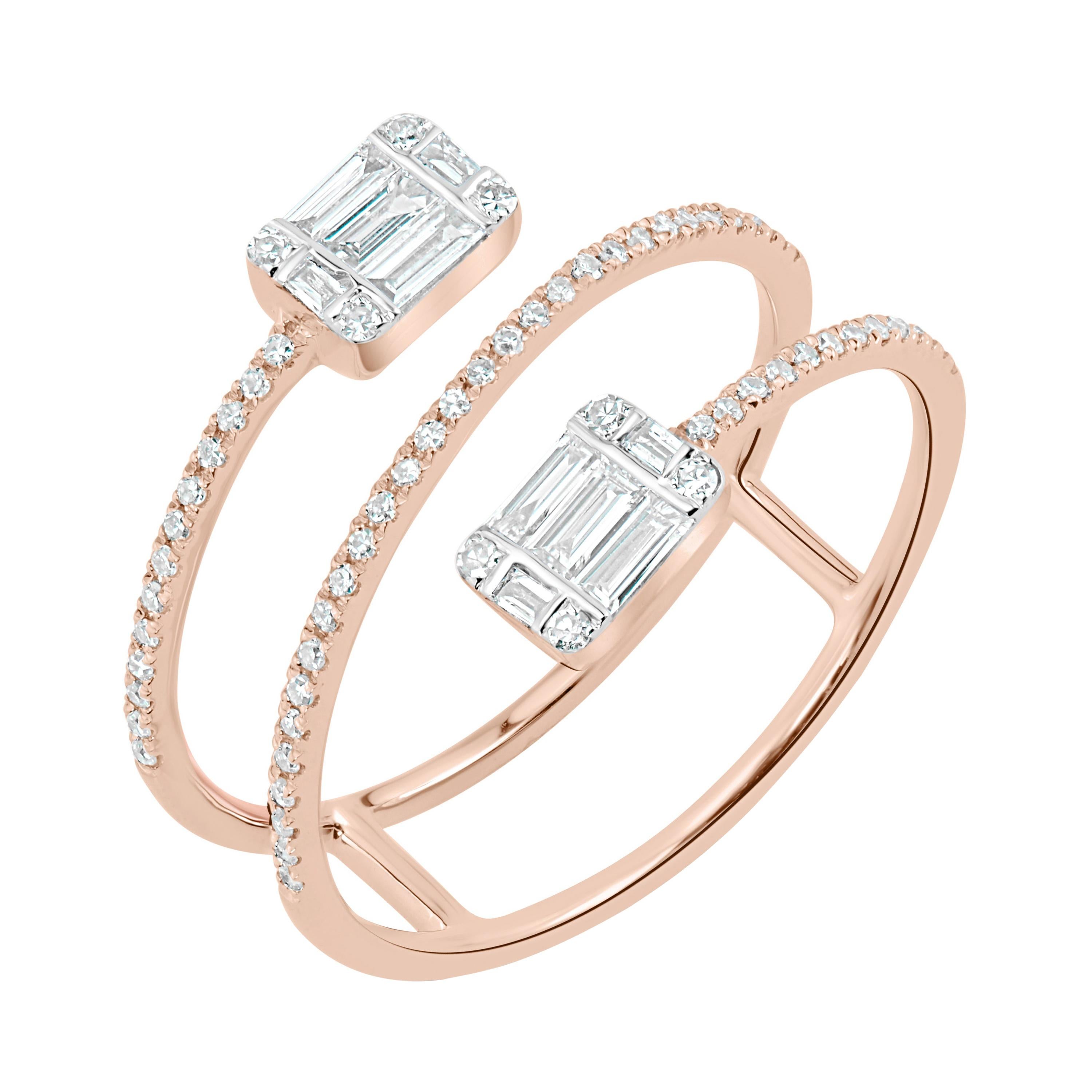 Pave Diamond Bypass Ring in 14k Rose Gold For Sale at 1stDibs