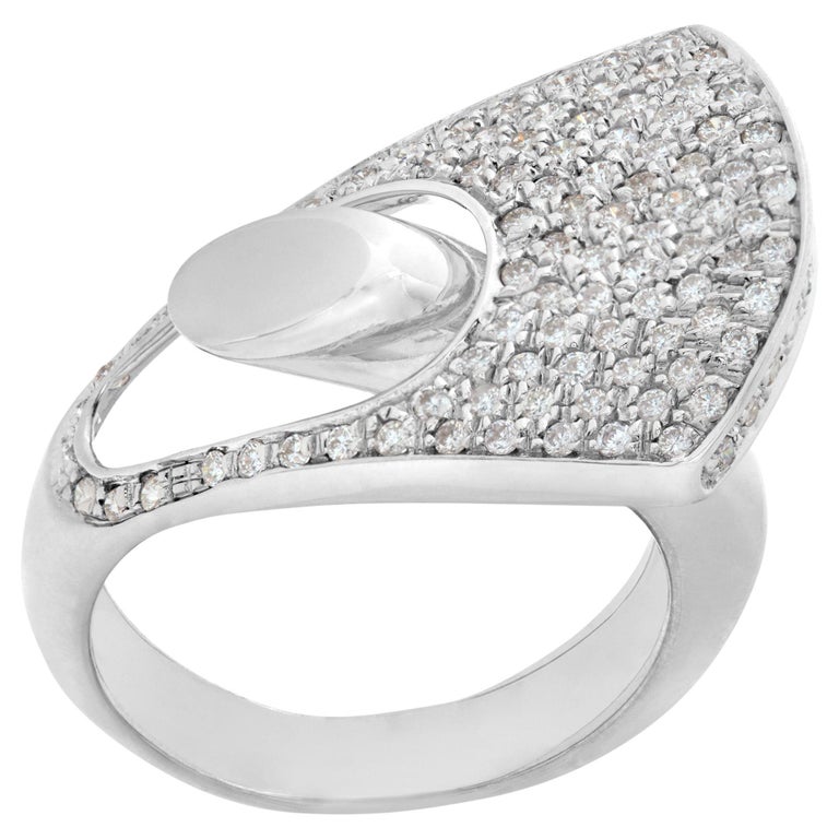 Pave Diamond Bypass Ring in 18k White Gold with over 1 Carats in Pave ...
