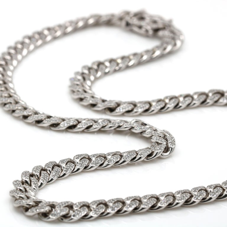 Pave Diamond Curved Cuban Link Solid 14k White Gold Chain Necklace 22 ...