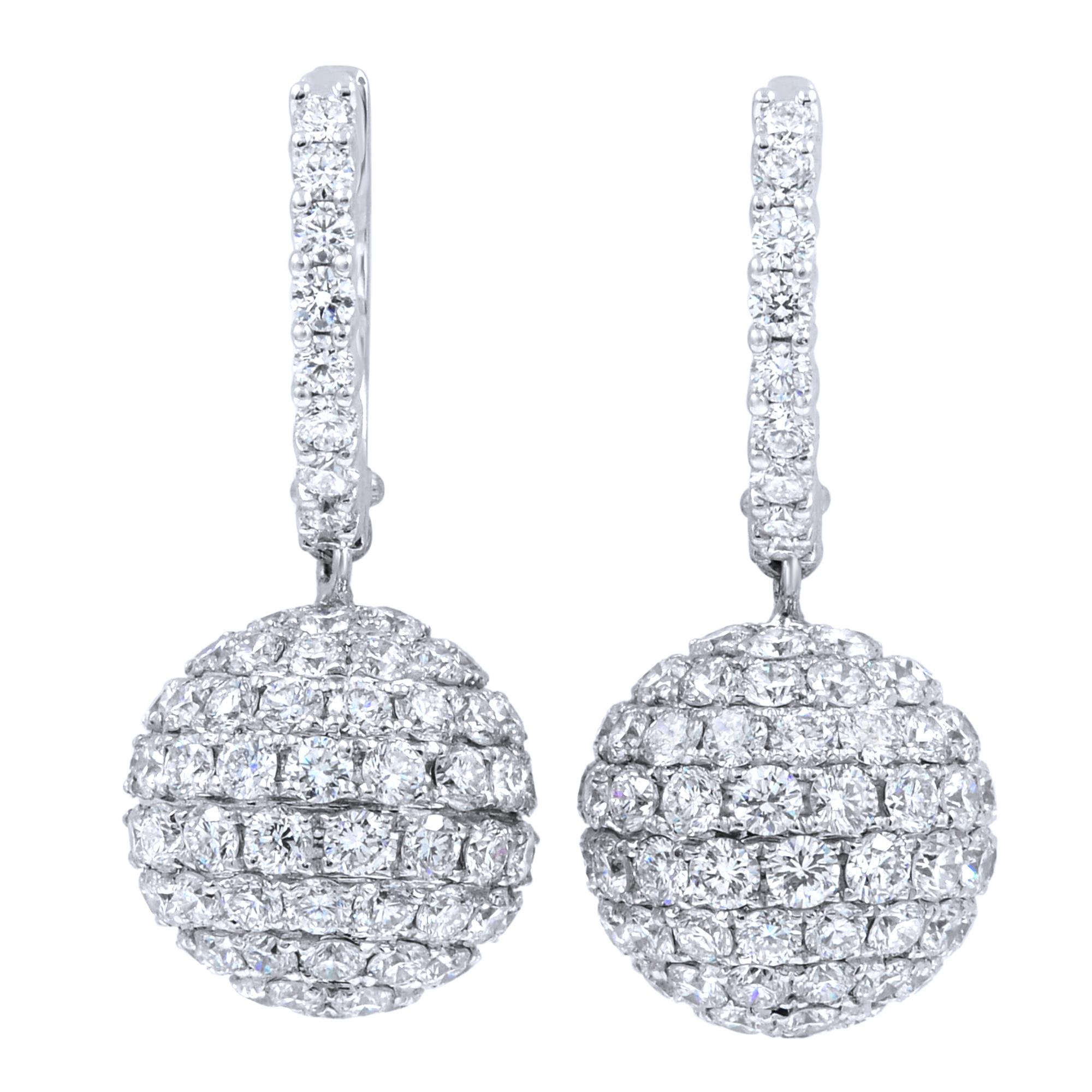 18 Karat White Gold Brown Diamond Pave Ball Drop Earrings For Sale at ...