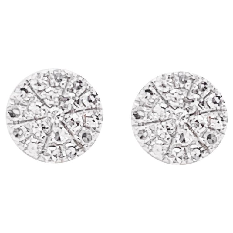 Pave Diamond Earrings, 14 Karat White Gold Round Pave Studs, Diamond ...