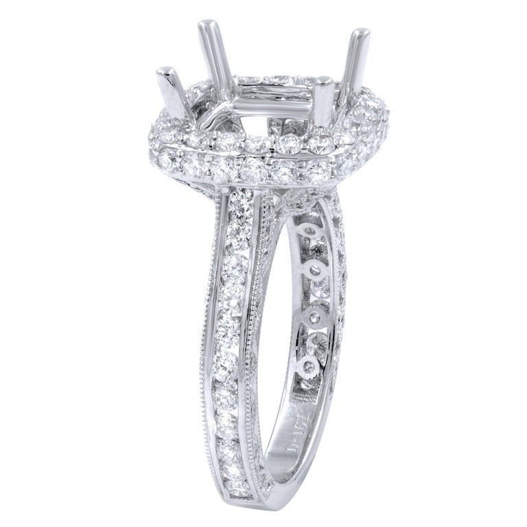 Pave Diamond Halo Setting for Cushion Cut Stone 1.61 Carat at 1stDibs ...