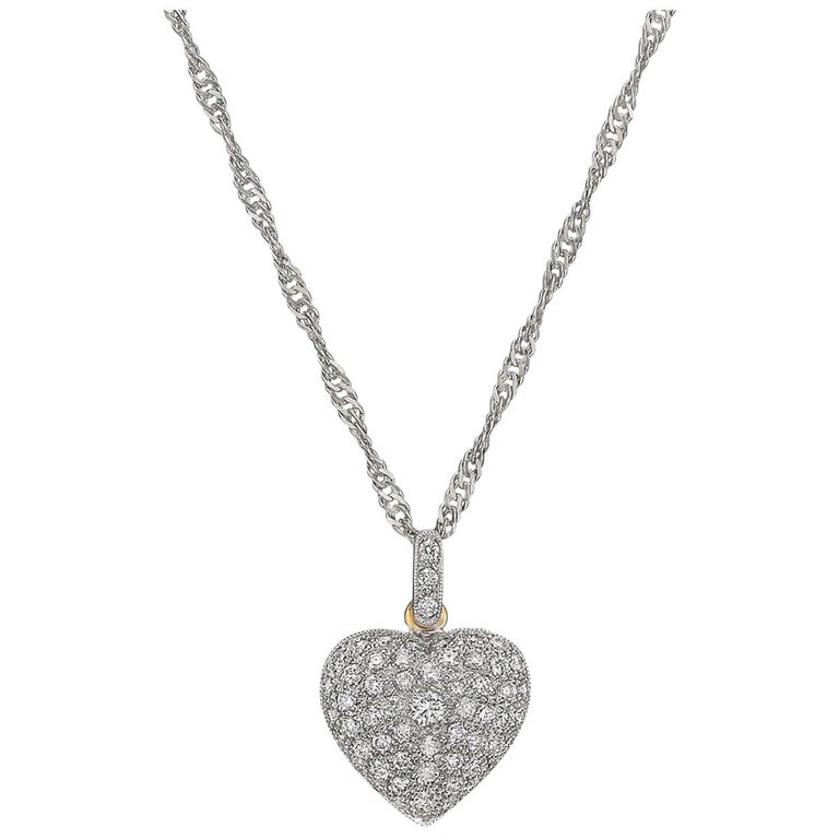 Pavé Diamond Heart Pendant Necklace at 1stDibs