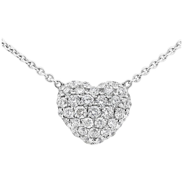 Pave Diamond Heart Pendant Necklace at 1stDibs
