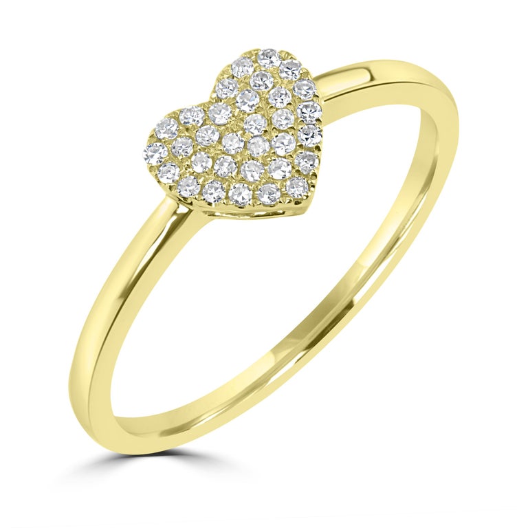 Luxle Pave Diamond Heart Ring in 18K Yellow Gold For Sale at 1stDibs