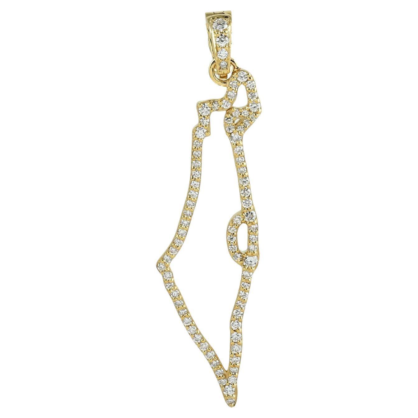 Pave Diamond "Land of Israel" Map Shape Pave Diamond Pendant In 14k ...