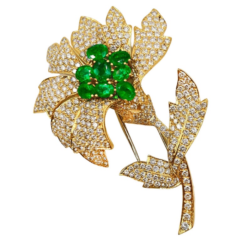 Pavé Diamond Multi-Gemstone Floral Brooch For Sale at 1stDibs