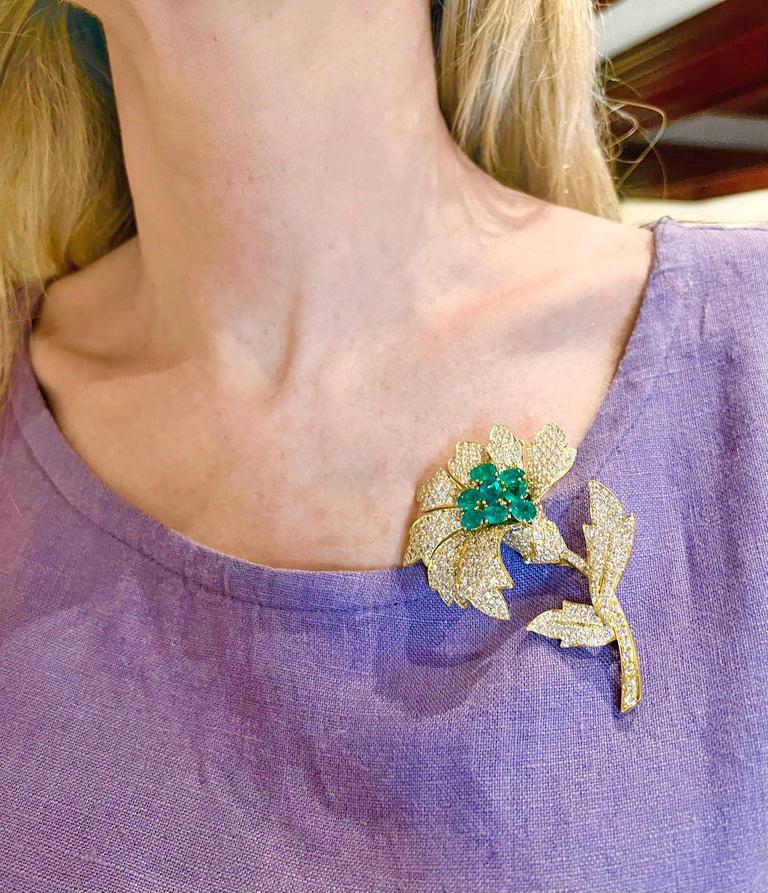 Pavé Diamond Multi-Gemstone Floral Brooch For Sale at 1stDibs