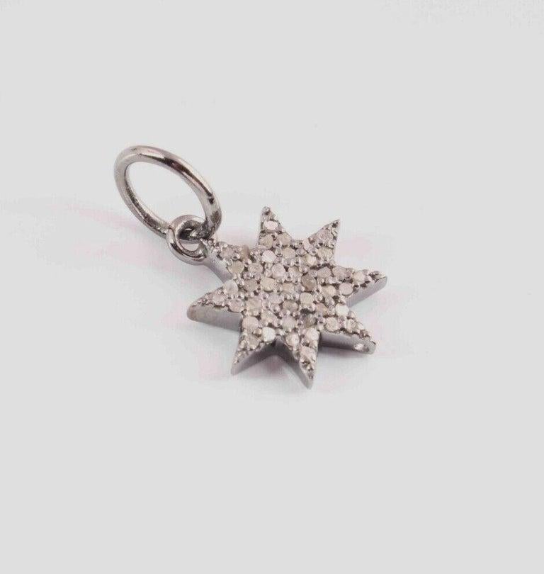 Pave diamond pendant 925 sterling silver sun star shape charm diamond ...