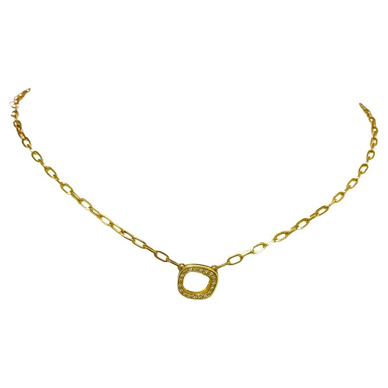 Pave Diamond Pendant with Gold Chain Necklace For Sale at 1stDibs