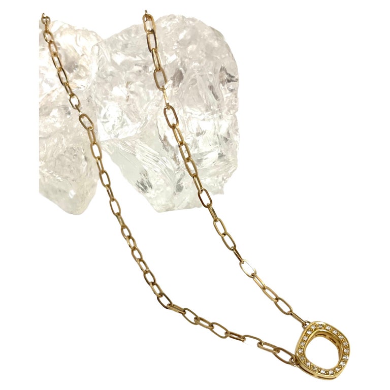 Pave Diamond Pendant with Gold Chain Necklace For Sale at 1stDibs