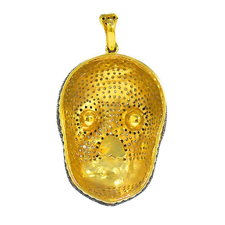 Pave Diamond Skull Pendant in Silver For Sale at 1stDibs