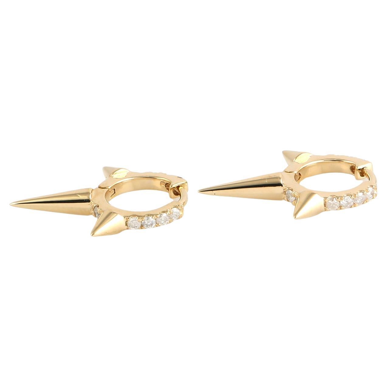 Pave Diamond Spike Hoops Earrings Made In 18k Yellow Gold For Sale at ...