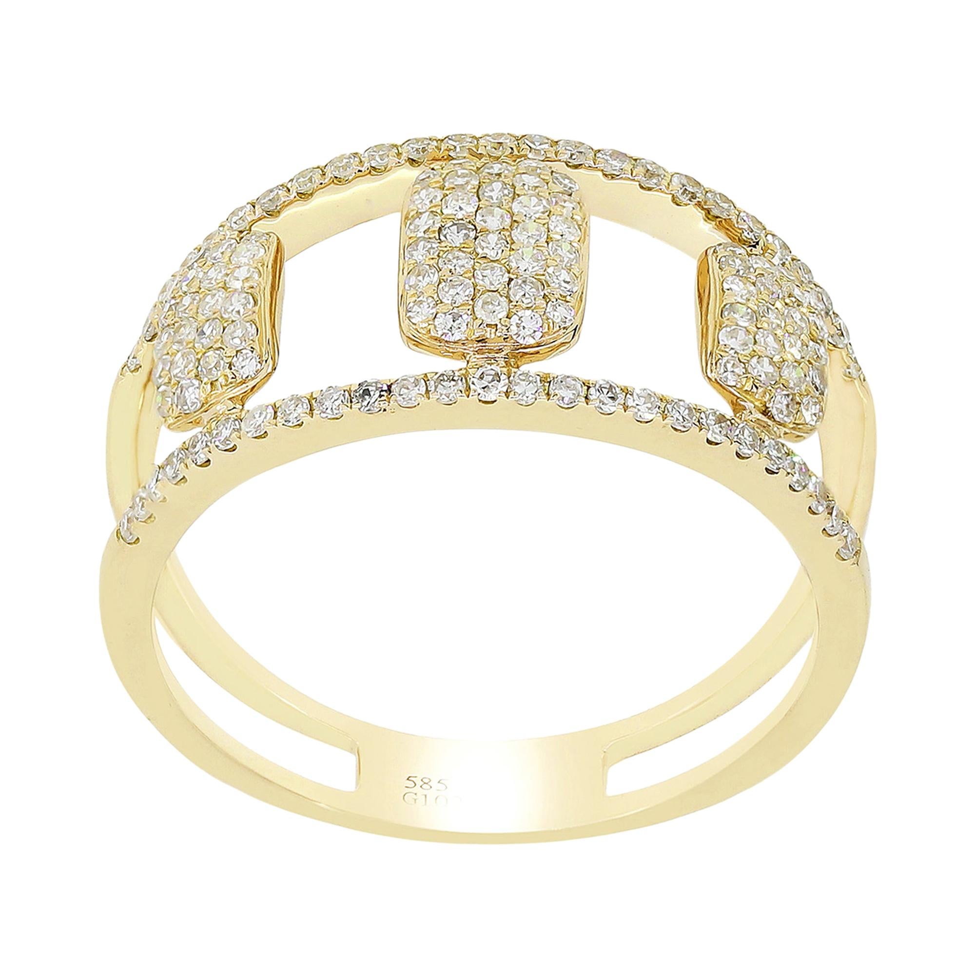 Luxle Round Pave Diamond Split Shank Ring in 14 Karat Yellow Gold For ...