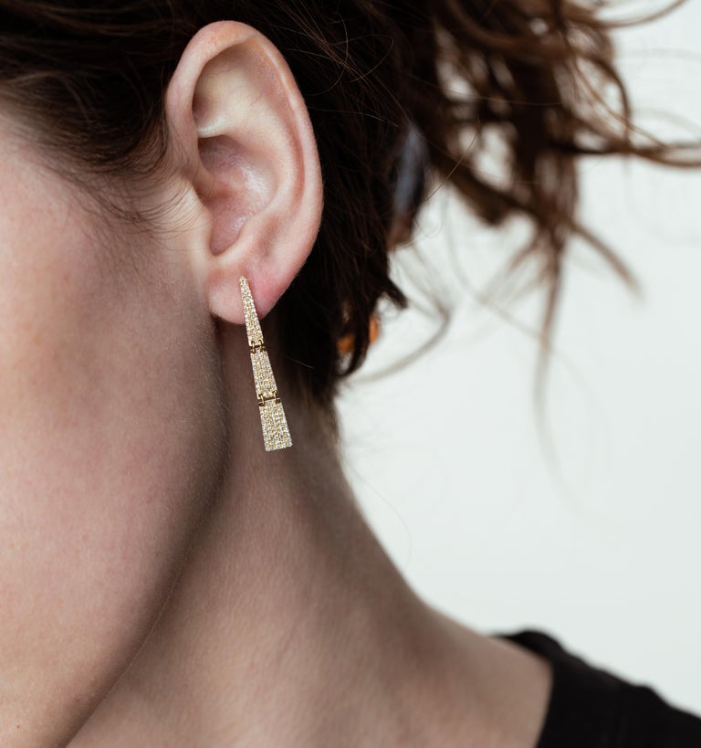 Luxle 0.70 CT. T.W Pave Diamond Triangle Drop Earrings in 14K Yellow ...