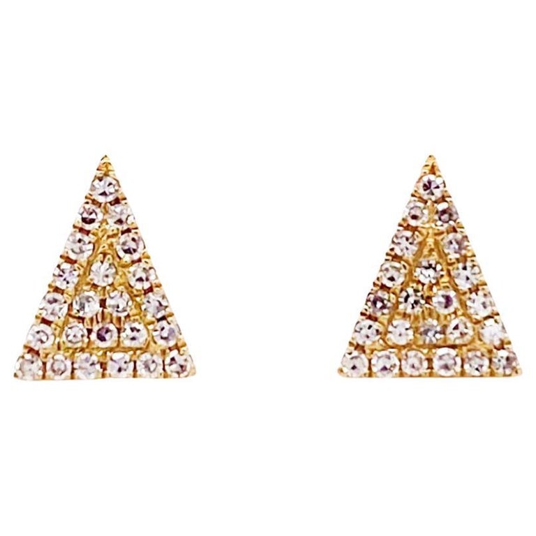 Pave Diamond Triangle Stud Earrings in 14K Yellow Gold 1/10 Carat ...