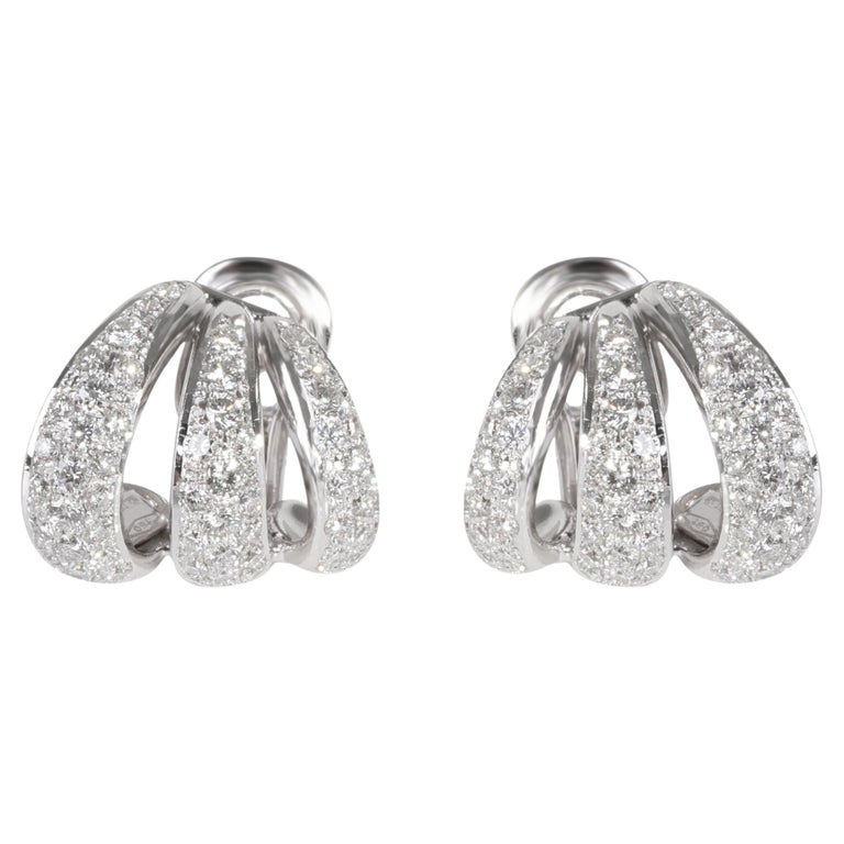 Pave Diamond Triple Hoop Earrings in 18k White Gold 1.68 CTW For Sale ...