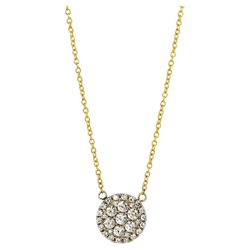 14k Yellow Gold and Micro Pave Diamond Puffy Disk Pendant Necklace 0 ...