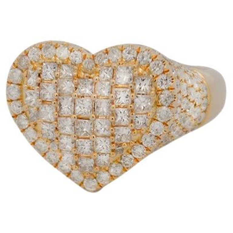Pave Heart Ring in 14k Yellow Gold with 2.95 Carat Diamond For Sale at ...